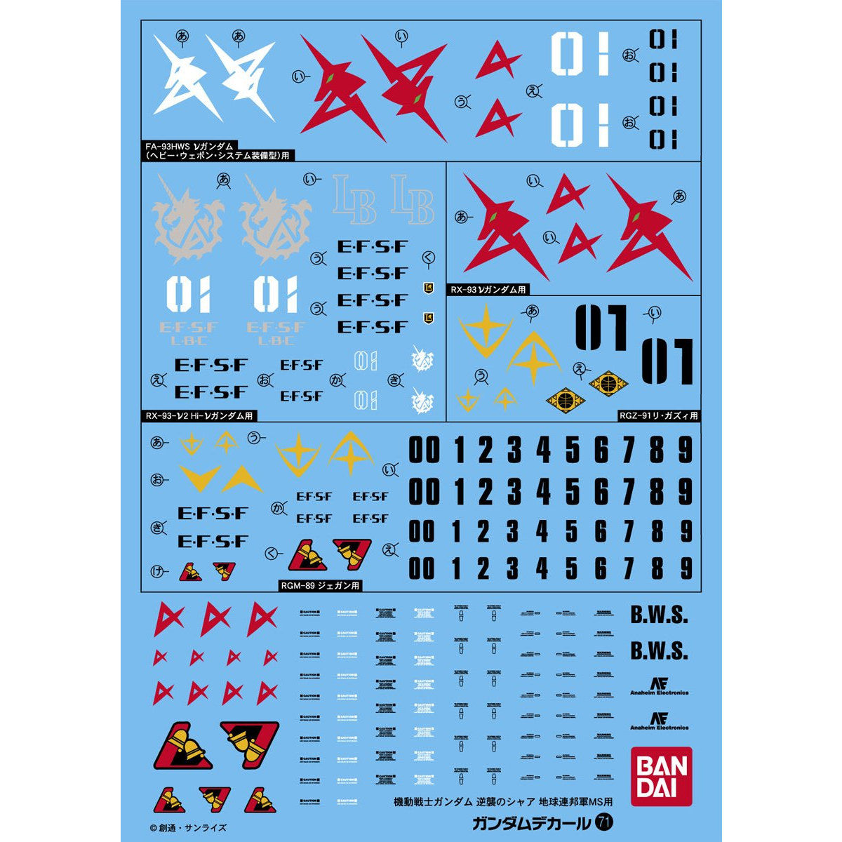 Gundam Decal No.071 for HG 1/144 EFSF Char's Counterattack Ver. — GUNPLA SA